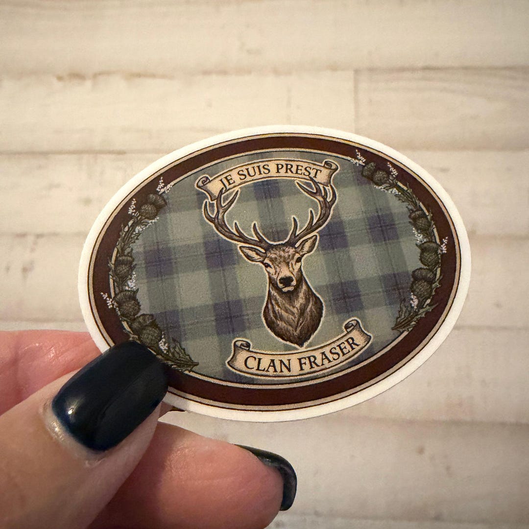 Outlander Je Suis Prest Clan Fraser Stag Oval Waterproof Vinyl Stickers ...