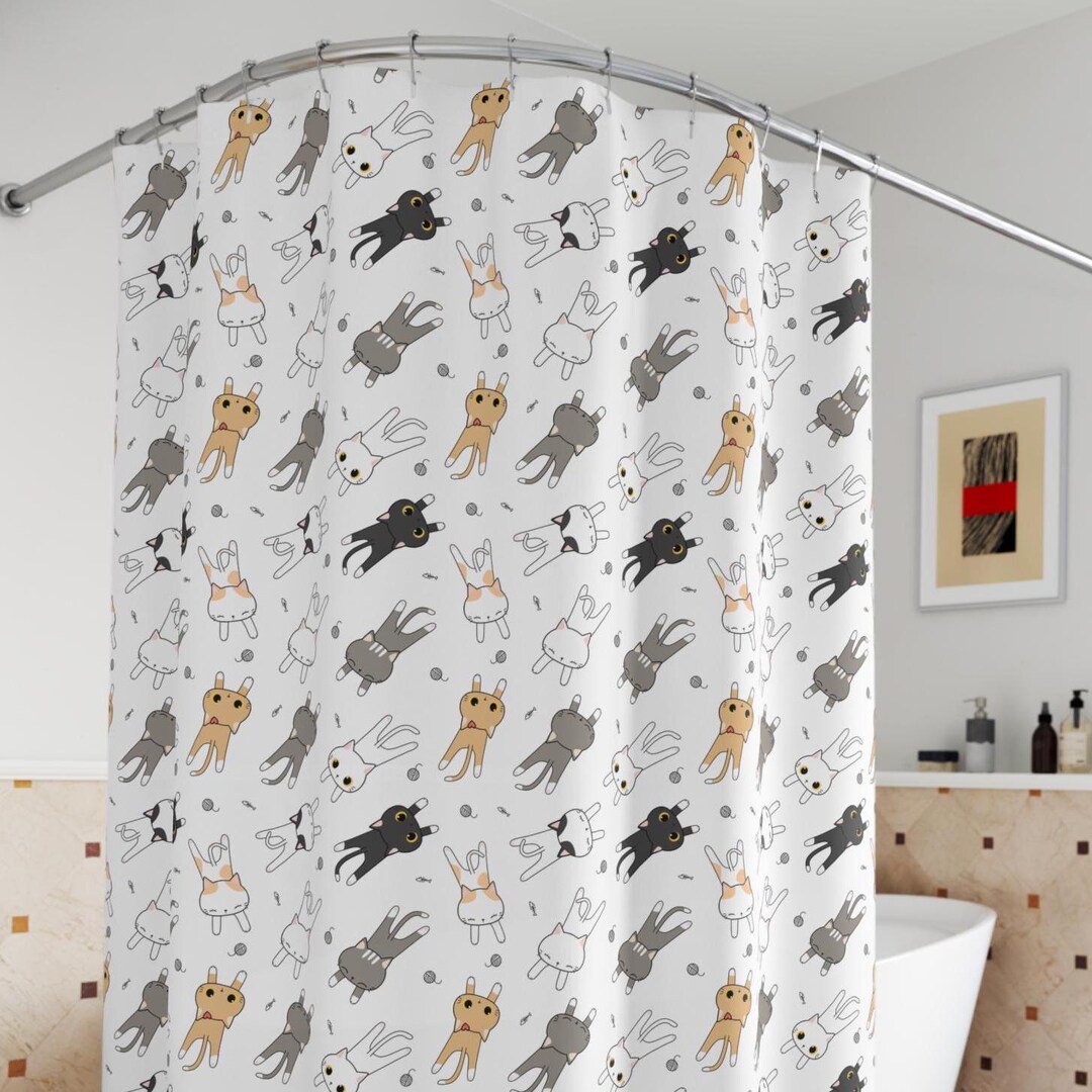 Colorful Cats Shower Curtain Flying Cats Splooting Cats Design for Kids ...