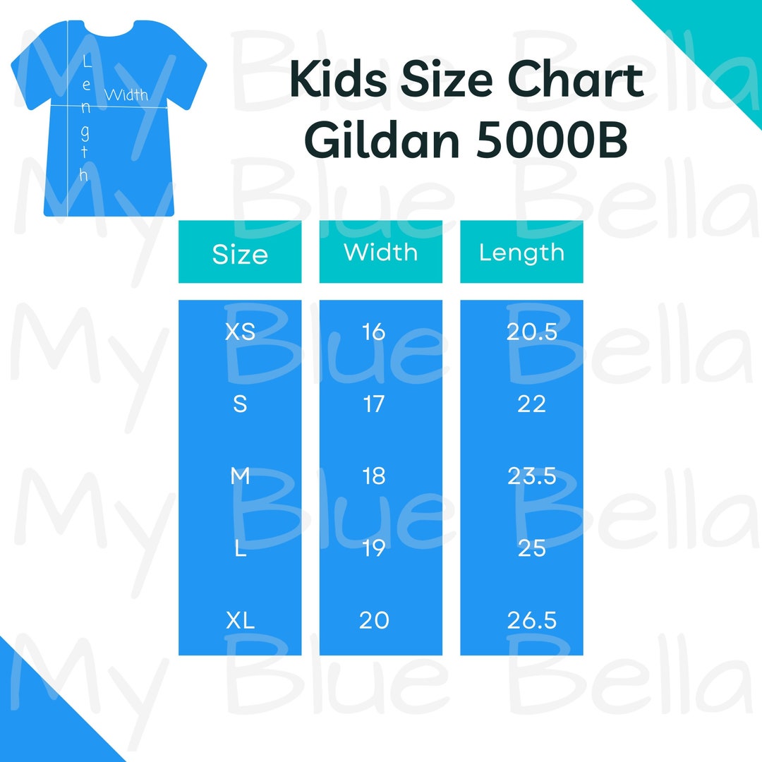 Gildan 5000B Youth Size Chart Chart For Gildan Gildan Etsy Canada