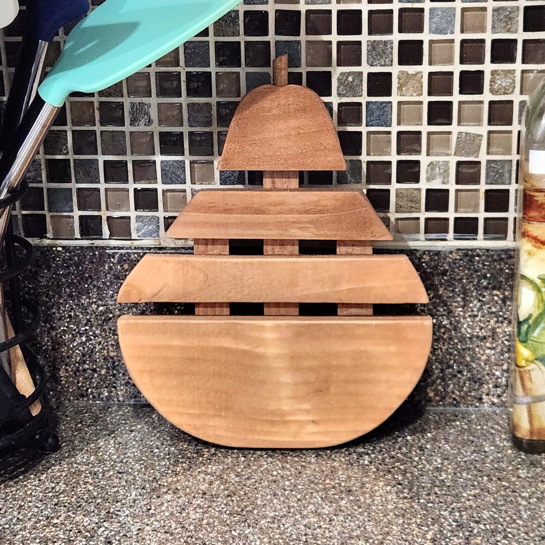 Rustic Wooden Pot Trivet Pear Shaped Pot Holder Farmhouse Pot Holder ...