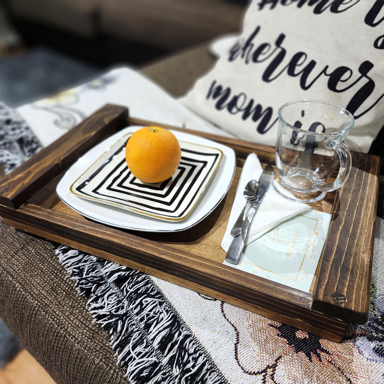 Rustic Wooden Food Tray Grateful Flower Engraved Farmhouse Style Tray ...