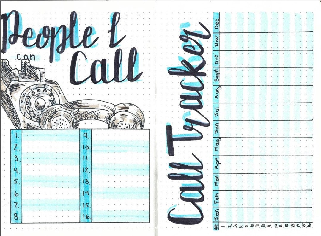 Phone Call List and Tracker Bullet Journal Planner Printable Hand-drawn ...