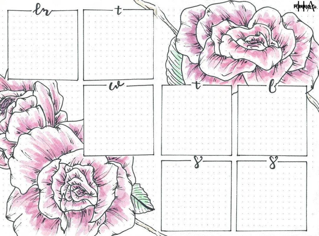 Roses Weekly Bundle Hand-drawn 2021 Art Bullet Journal Planner ...