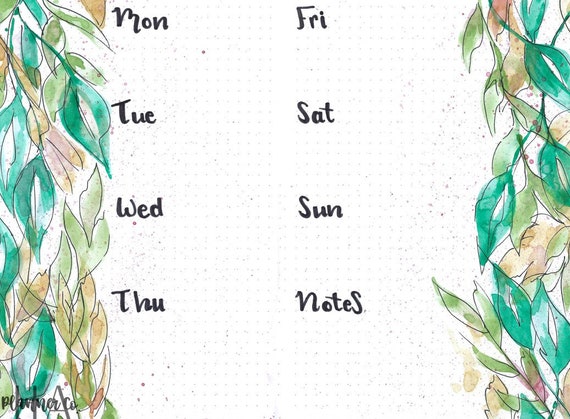 Watercolor Leaves Weekly Bundle Spreads Bullet Journal Planner - Etsy