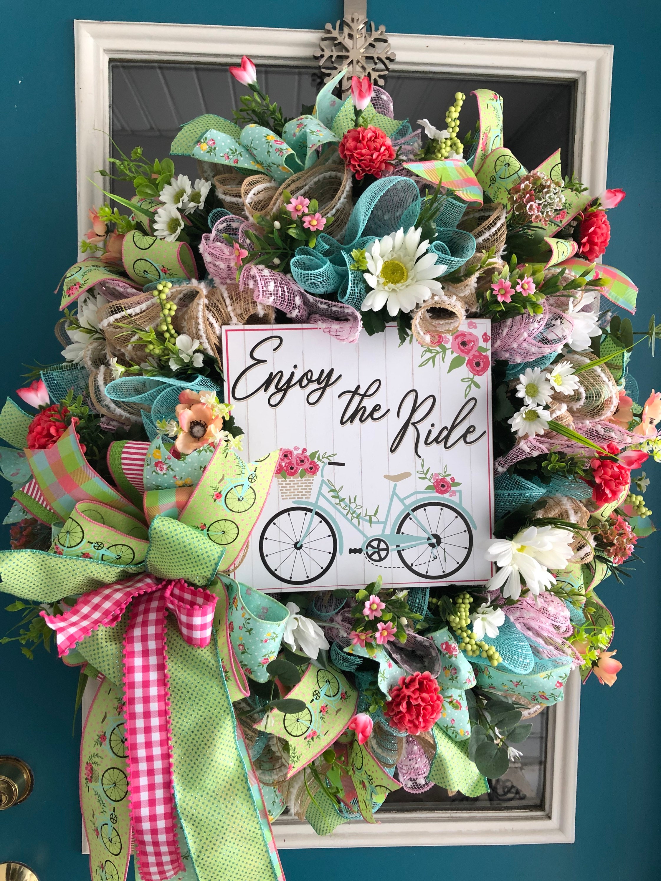 Bicycle and full multi color spring wreaths Floral & Garden Crafts ...