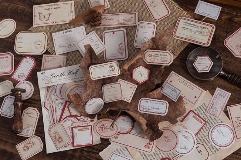 50pcs Vintage Frame Stickers, Junk Journal Material, Ephemeral Style ...