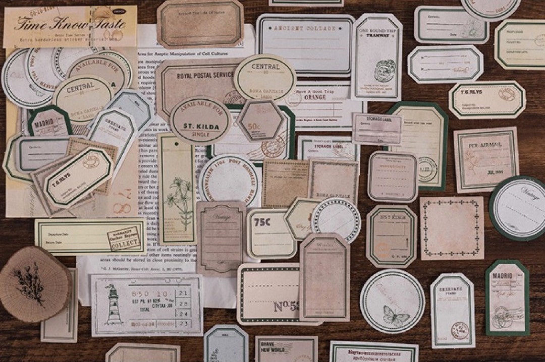 50pcs Vintage Frame Stickers, Junk Journal Material, Ephemeral Style ...