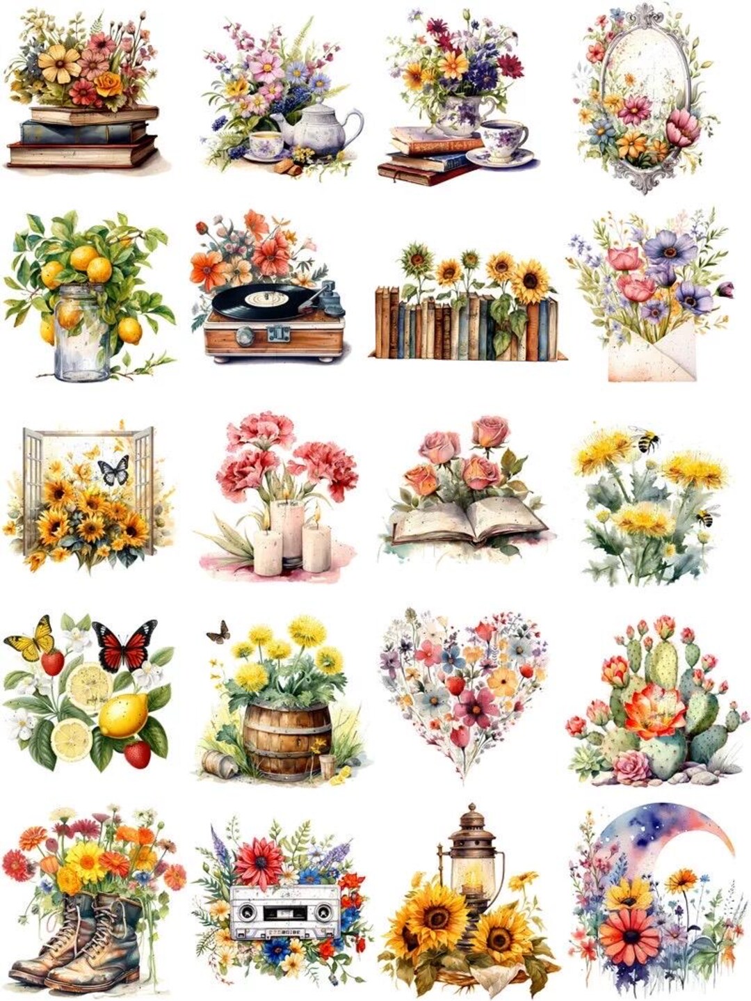20pcs Vintage Flower Sticker Set 2, Junk Journal Material, Vintage ...