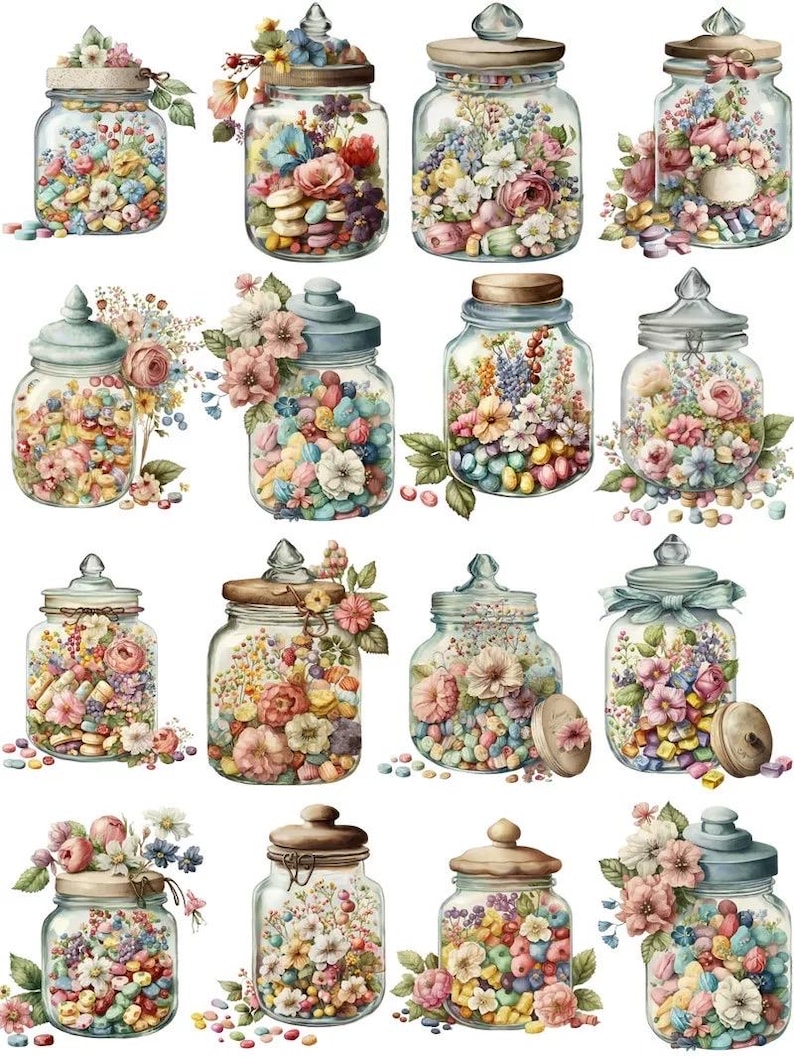 16pcs Candy Jar Sticker Set, Junk Journal Material, Vintage Journal and ...