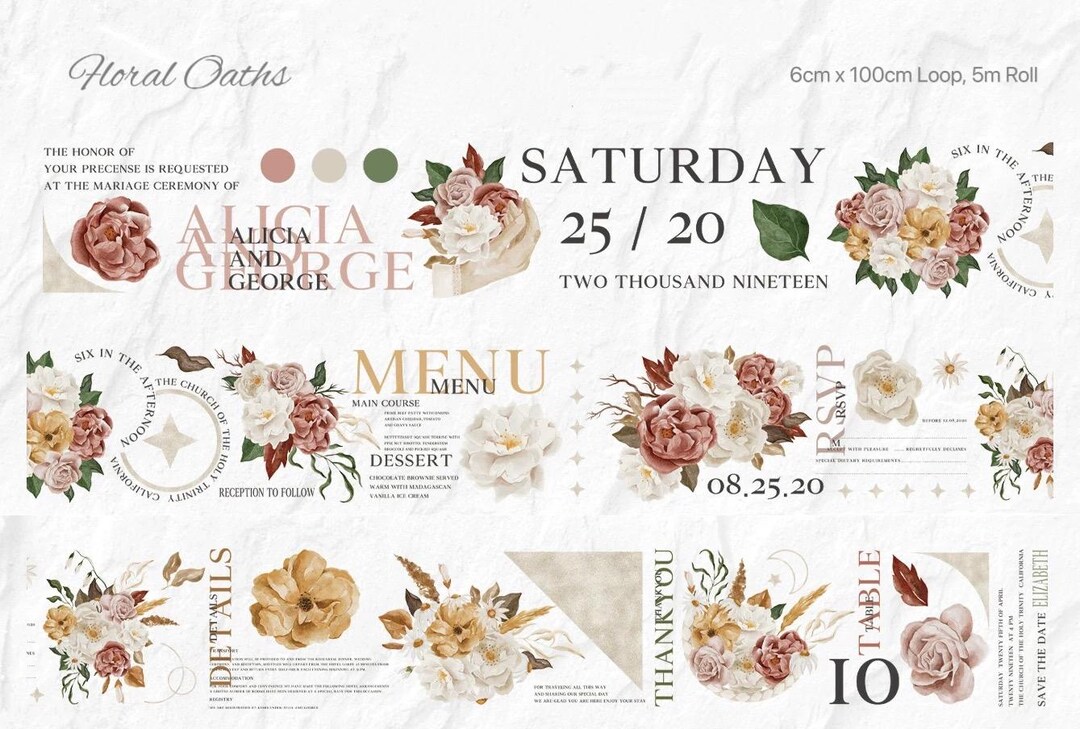 Yxstd Floral Oaths One Loop Sample or Roll PET Tape Flower Stickers ...