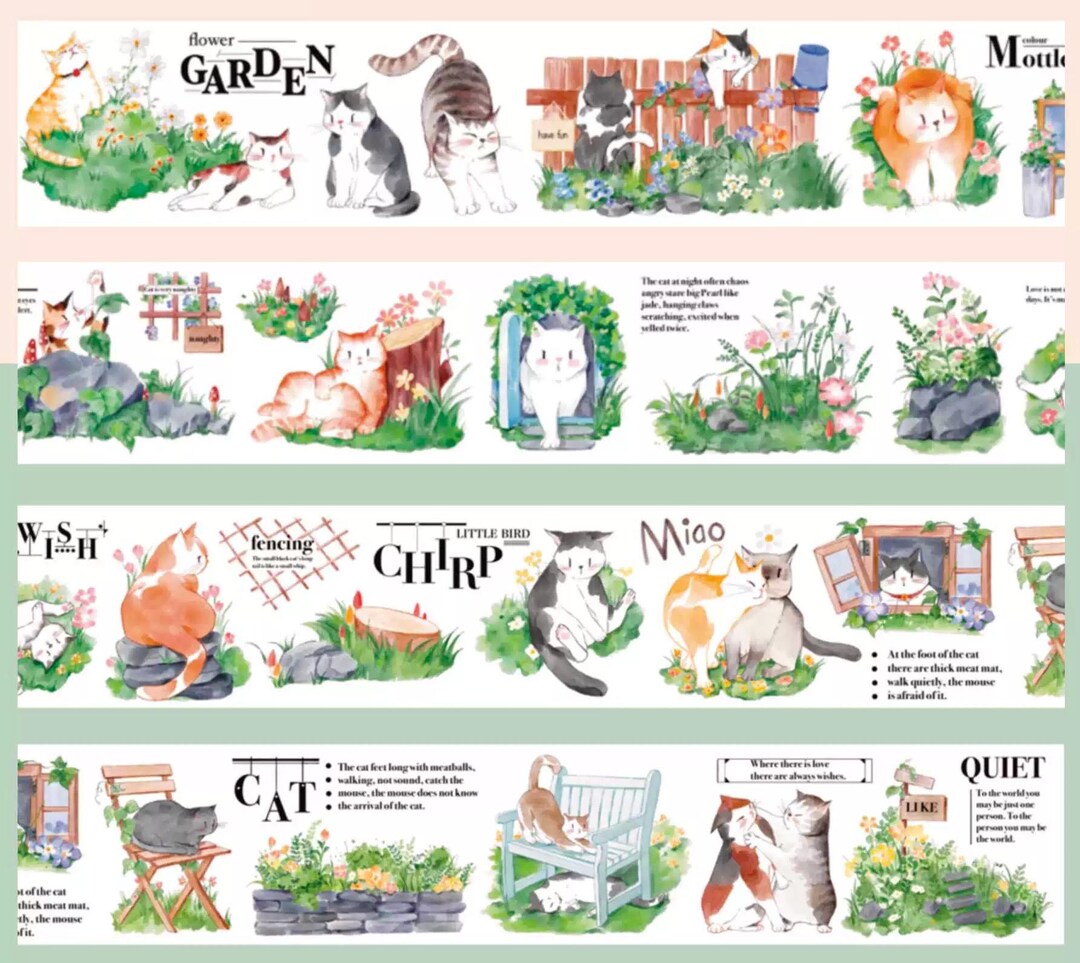 Qianystd Garden Cats | One Loop Sample or Roll PET Tape | Cat Stickers ...