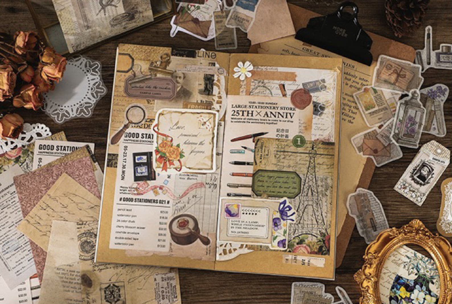 100pcs Assorted Vintage Junk Journal Kit, Multi-material Stickers, Junk ...