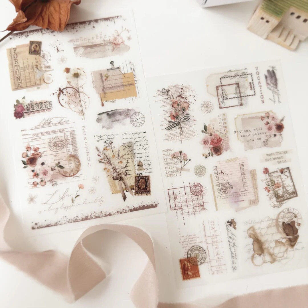 2 Sheets Journal Pages Spare Parts Print on Sticker | Transfer Sticker ...