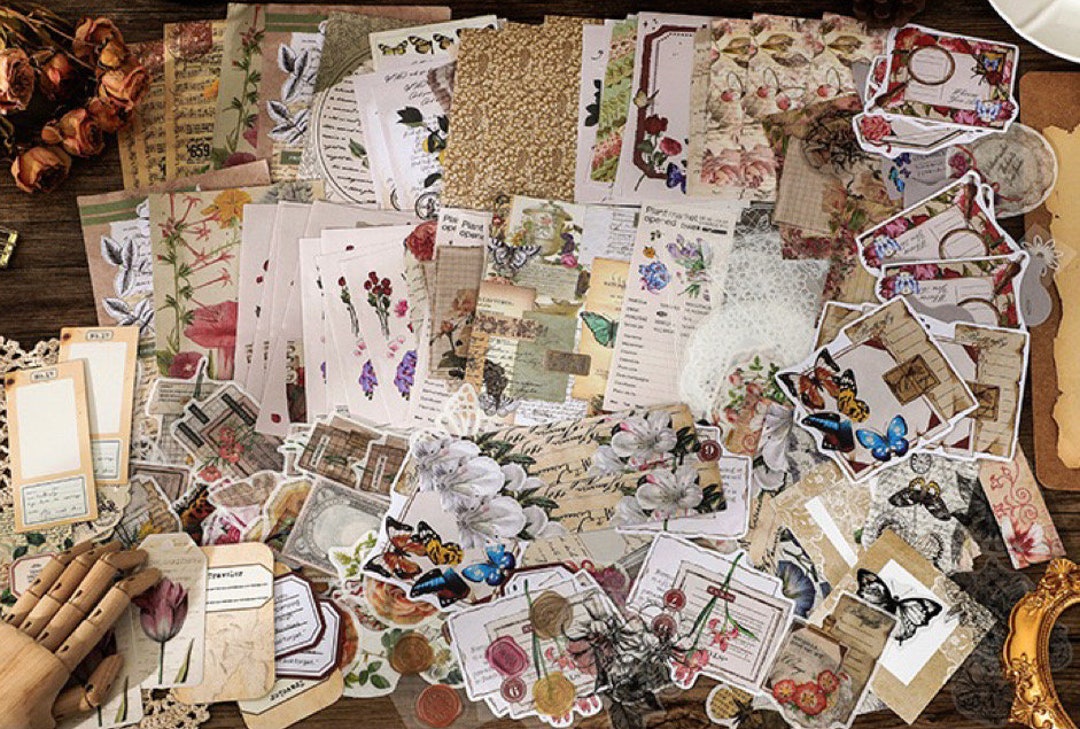 100pcs Assorted Vintage Junk Journal Kit, Multi-material Stickers, Junk ...