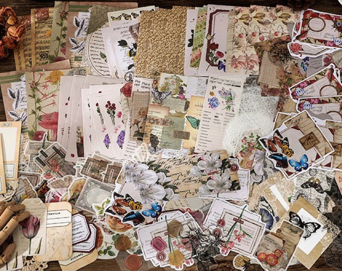 100pcs Assorted Vintage Junk Journal Kit, Multi-material Stickers, Junk ...