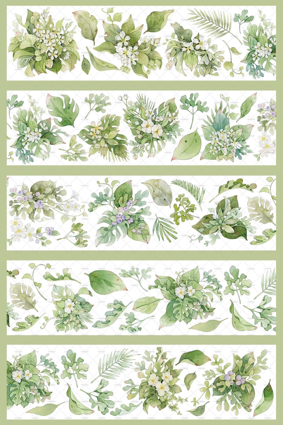 Moodt Green Leaves Sway One Loop Sample or Roll PET Tape Leaf Stickers ...