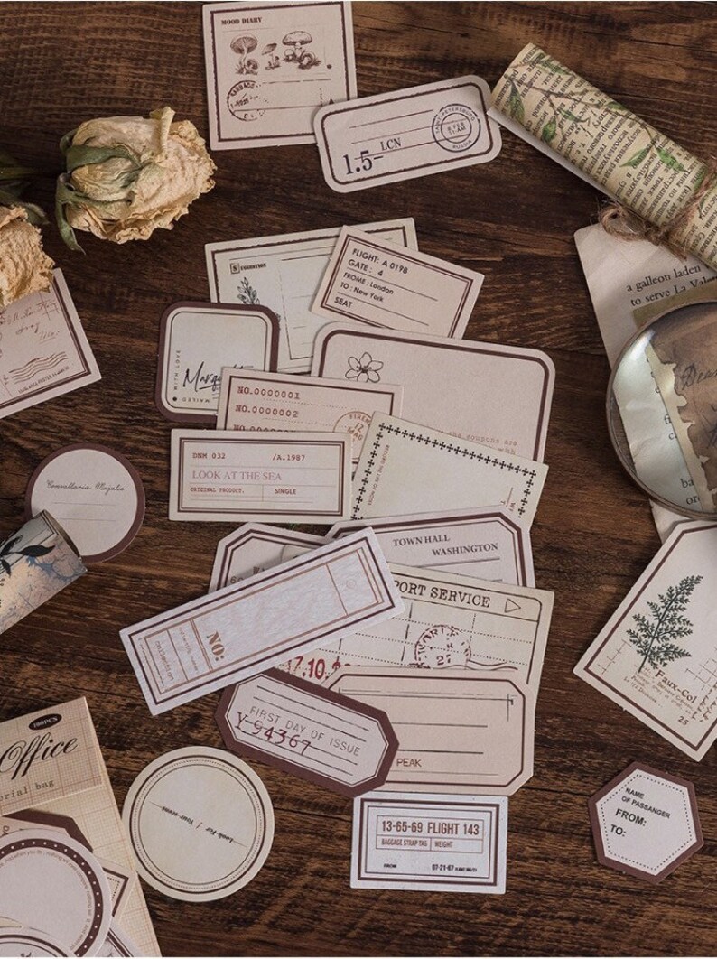 50pcs Vintage Frame Stickers, Junk Journal Material, Ephemeral Style ...