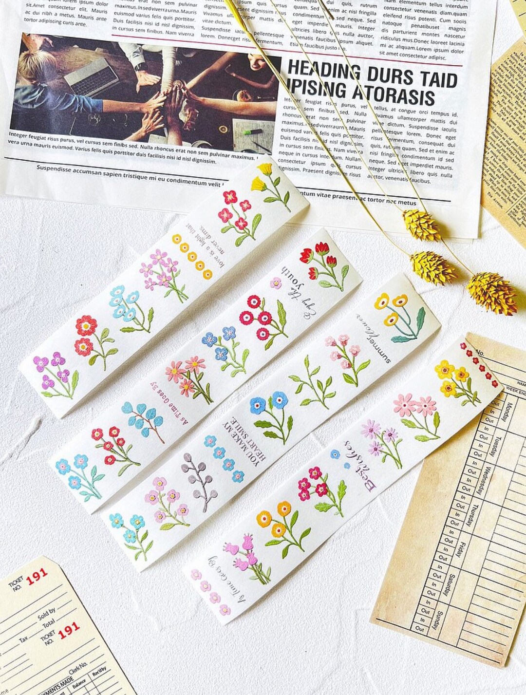 Sonia Small Flower | One Loop Sample or Roll Washi Tape | Flower Stickers, Junk Journal Supplies ...