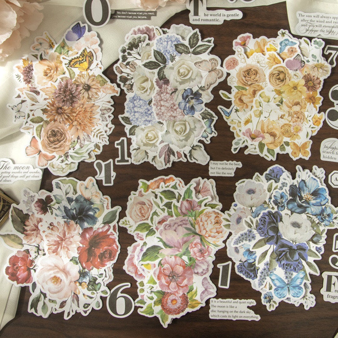 20pcs Large Flower Sticker Set, Flower Stickers, Junk Journal Material ...