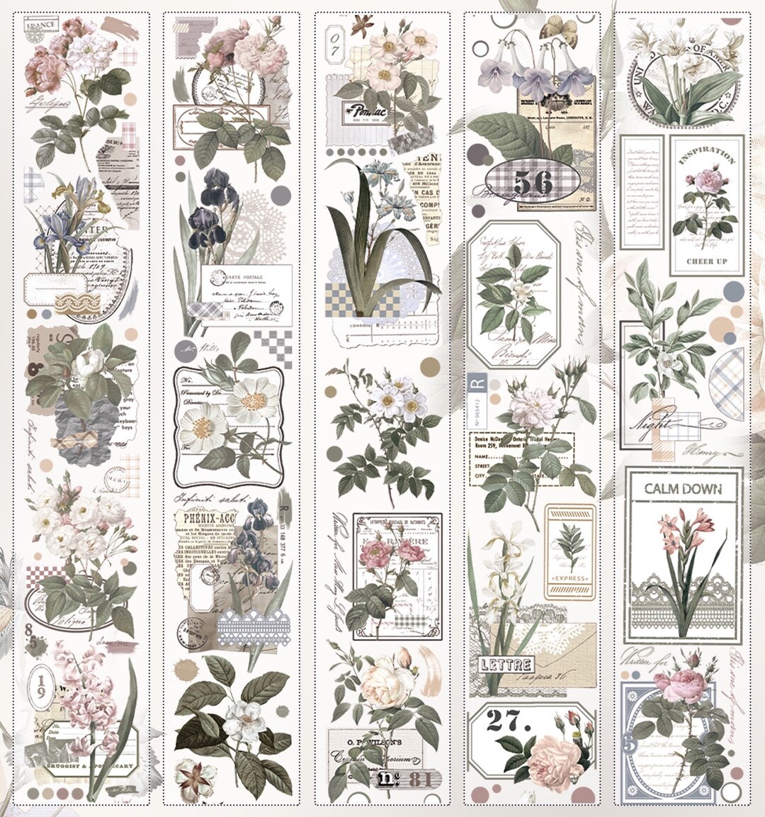 Yier Studio Vintage Flowers | One Loop Sample PET Tape | Flower ...