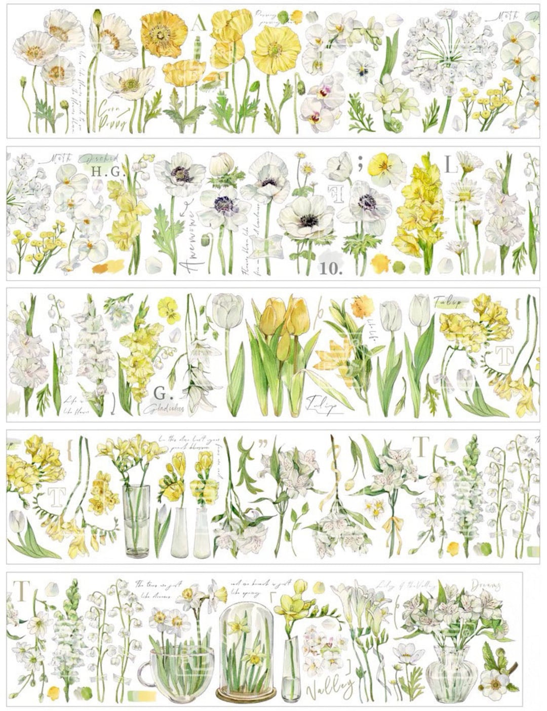 BCJ Yellow Flowers | One Loop Sample or Roll PET Tape | Flower Stickers ...