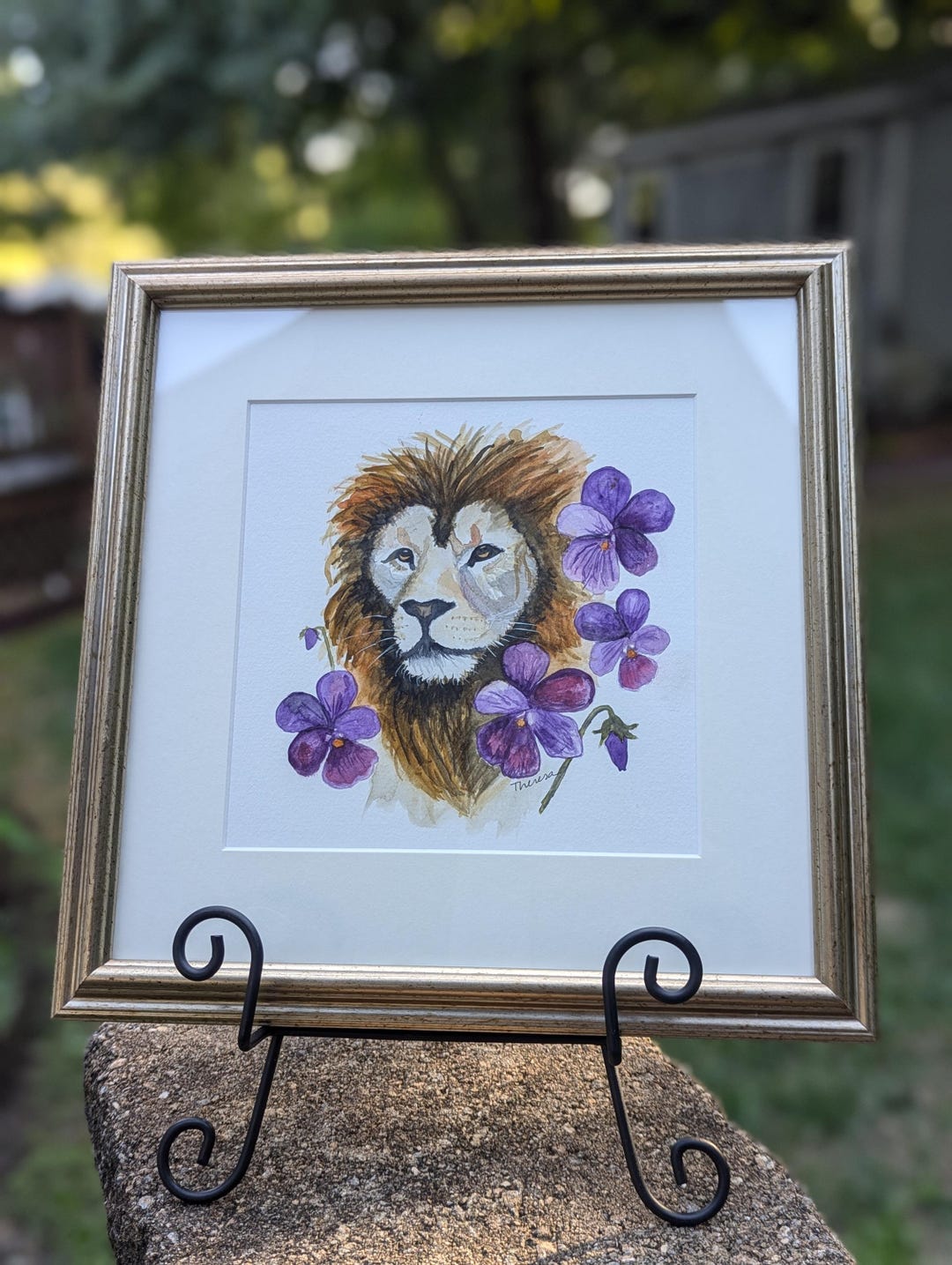 Lion With Violets Watercolor Print 8"x8", Alpha Delta Pi, Adpi ...
