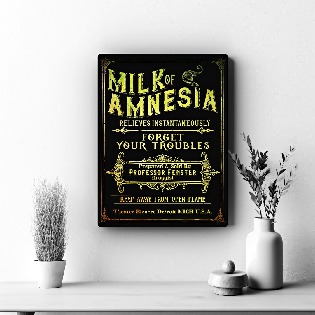 Vintage Apothecary Sign, Elixer Advertisement Sign, Milk of Amnesia ...