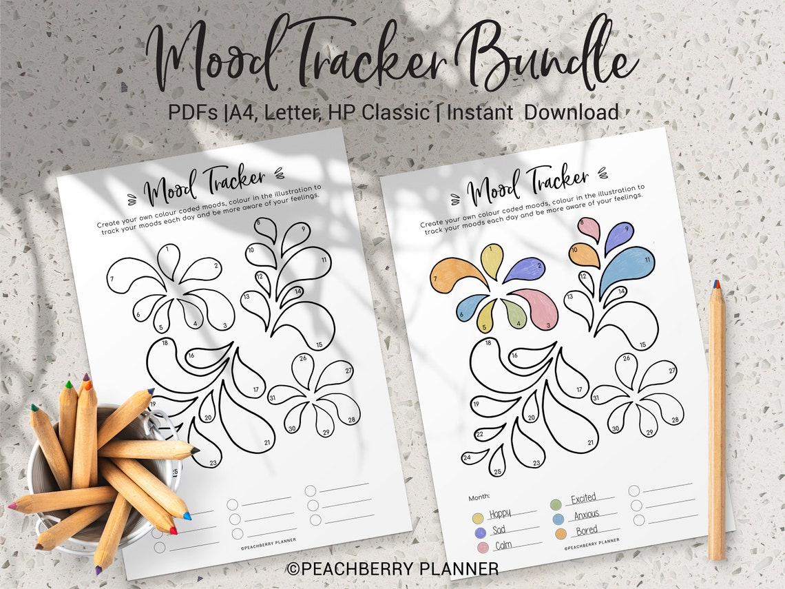 Monthly Mood Tracker Planner Printables Bullet Journal Mood - Etsy