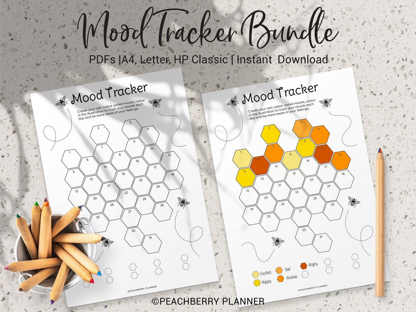 Monthly Mood Tracker Planner Printables, Bullet Journal Mood Charts, Bujo Inserts, Digital ...