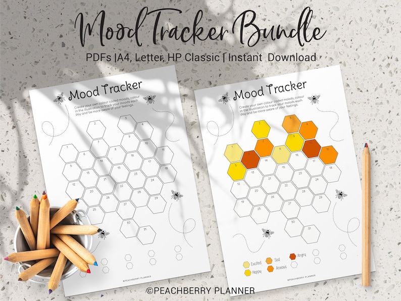 Monthly Mood Tracker Planner Printables, Bullet Journal Mood Charts ...