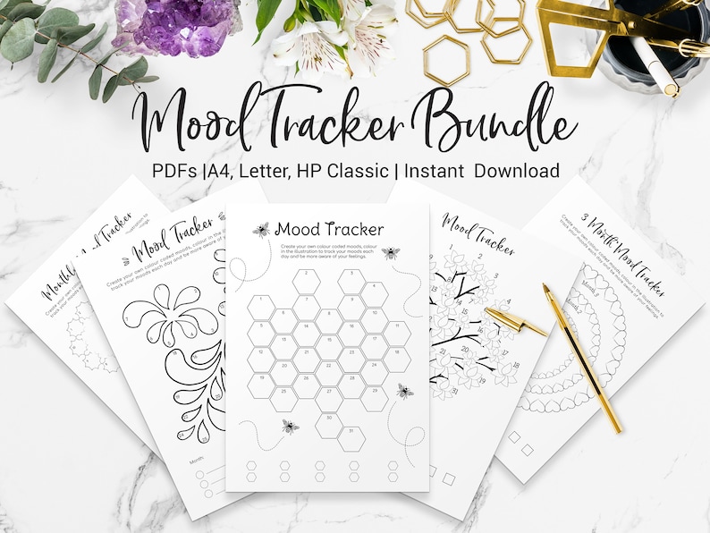 Monthly Mood Tracker Planner Printables, Bullet Journal Mood Charts ...