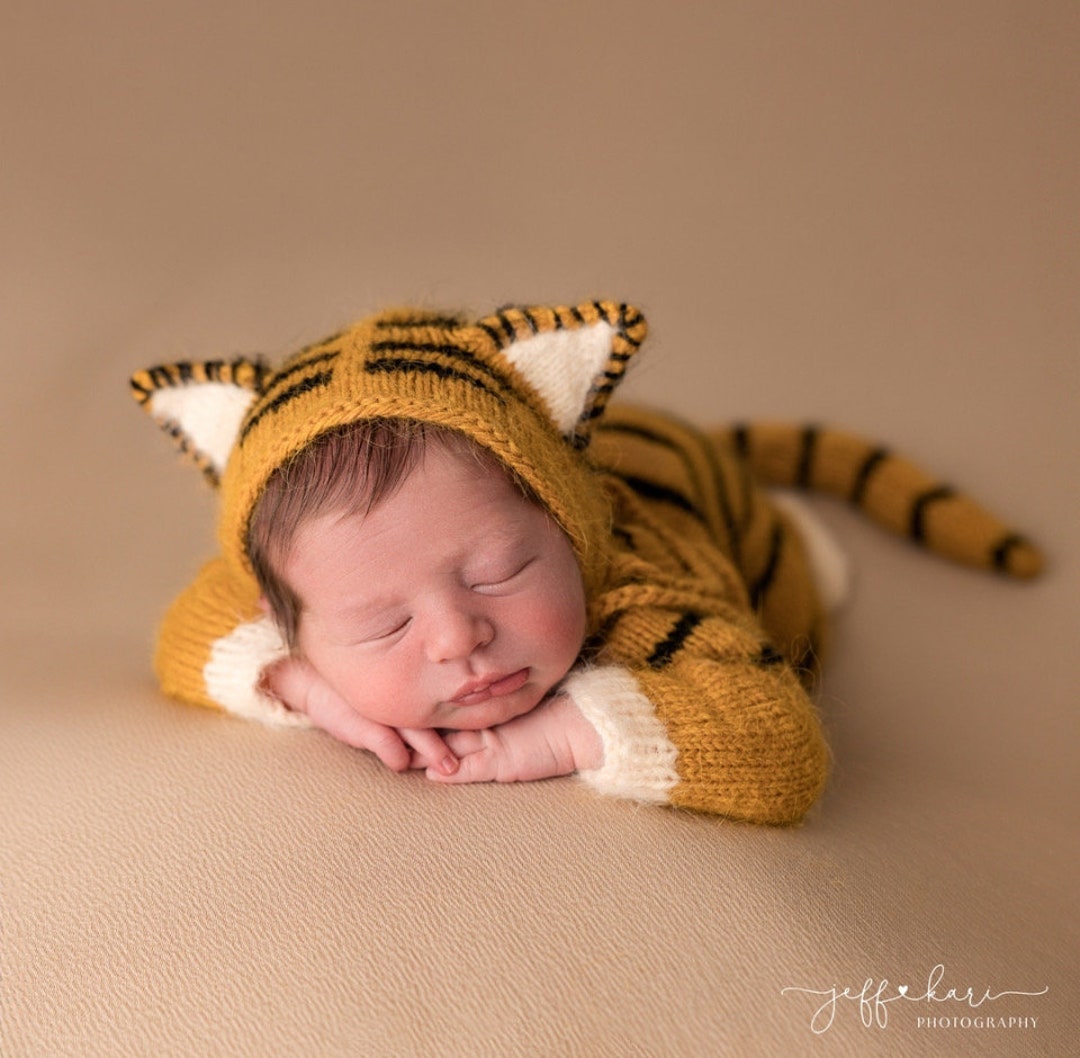 Knitted Tiger Outfit Newborn Footed Suit Newborn Knitted Romper Newborn ...