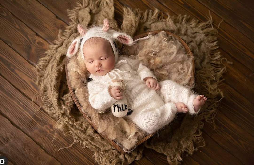 Newborn Knitted Cow Outfit Props Newborn Outfit Prop Knitted Footed ...