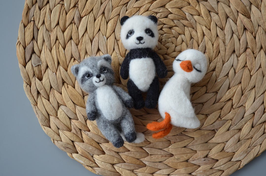 Handmade Felt Animal Props Newborn Photo Props Wool Panda Duck Raccoon ...