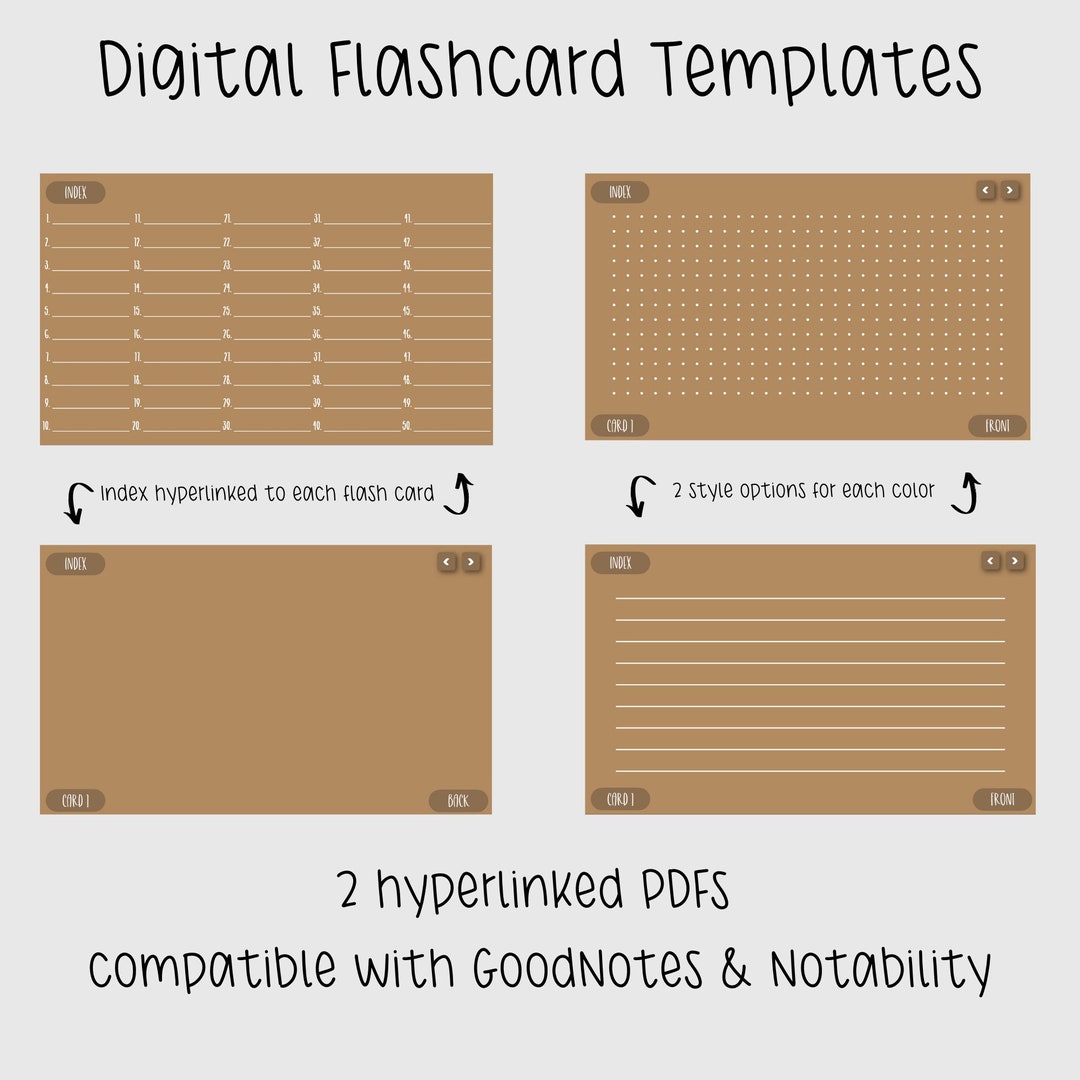 Digital Flashcard Template for Goodnotes Notability Hyperlinked Lined ...