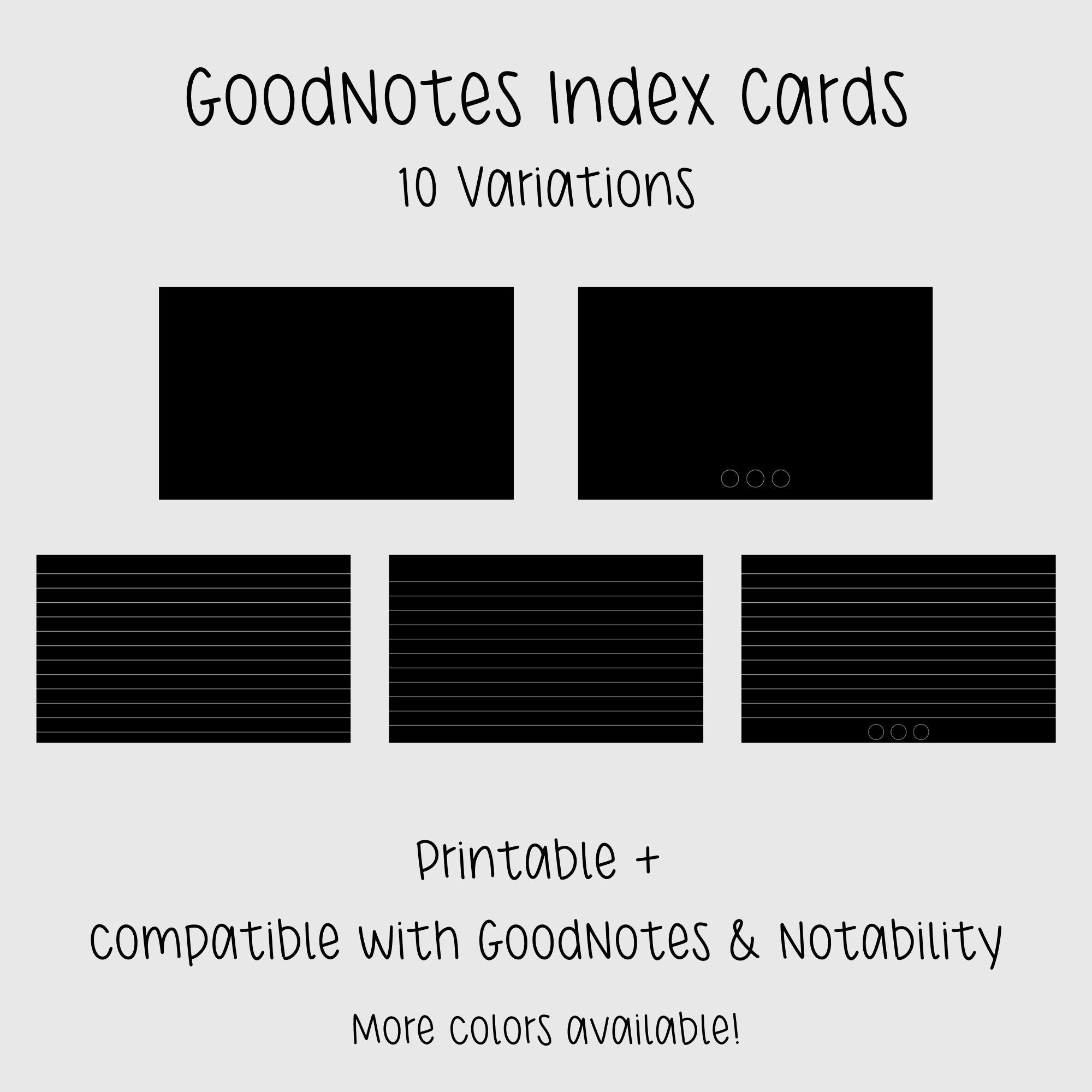 Digital Index Cards for Goodnotes Notability Black Lined Dotted Index ...