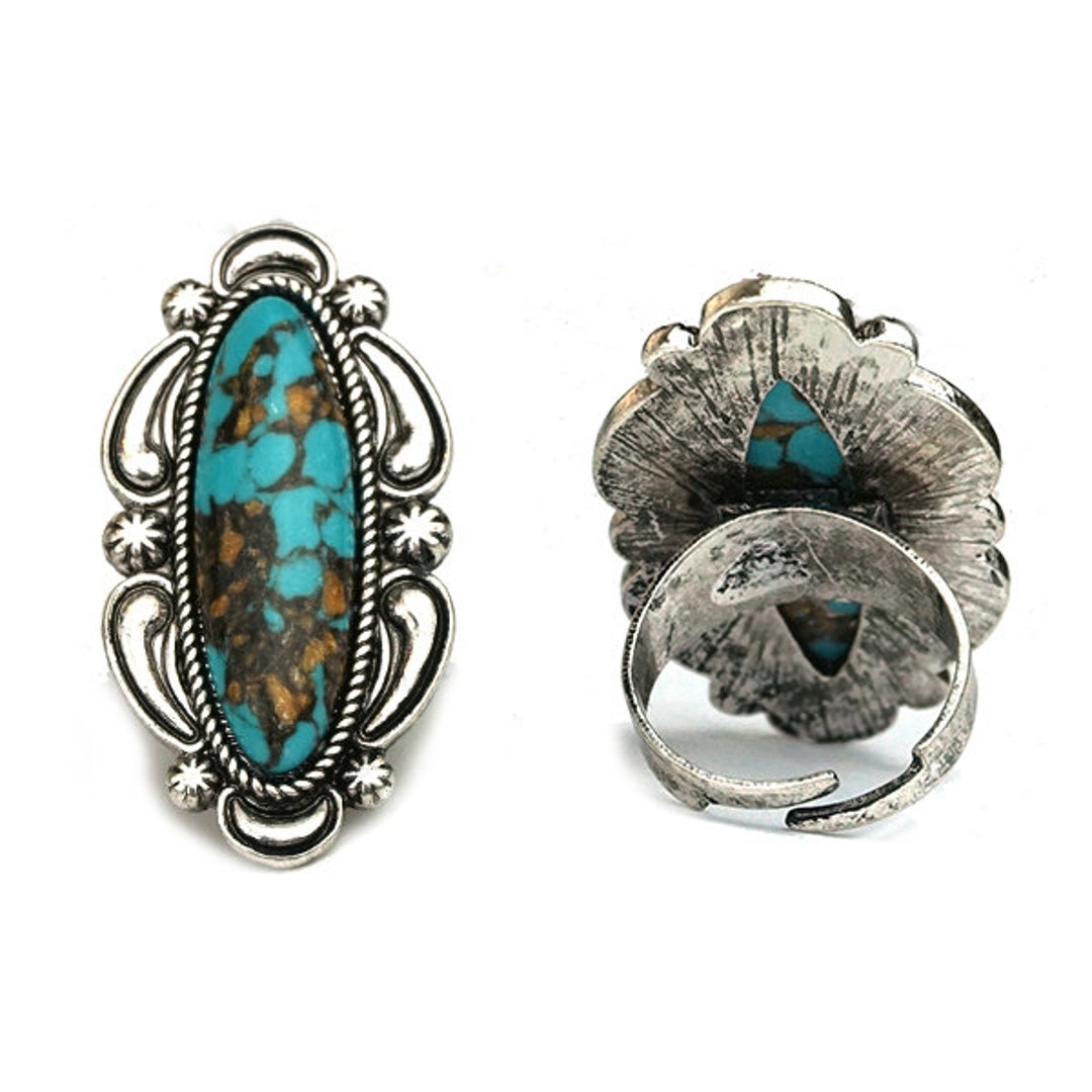 Beautiful Crafted Turquoise Stone Adjustable Ring/western Ring/gifts ...