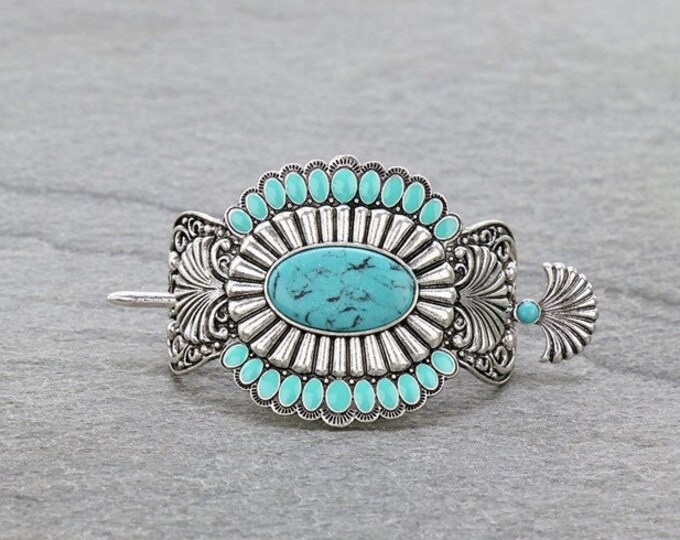 Beautiful Western Concho Stone Barrette/turquoise Hair Clip/hair ...