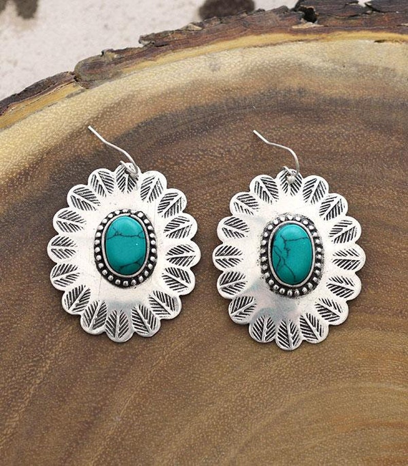 Beautiful Crafted Western Turquoise Stone Concho Earrings/dangle ...