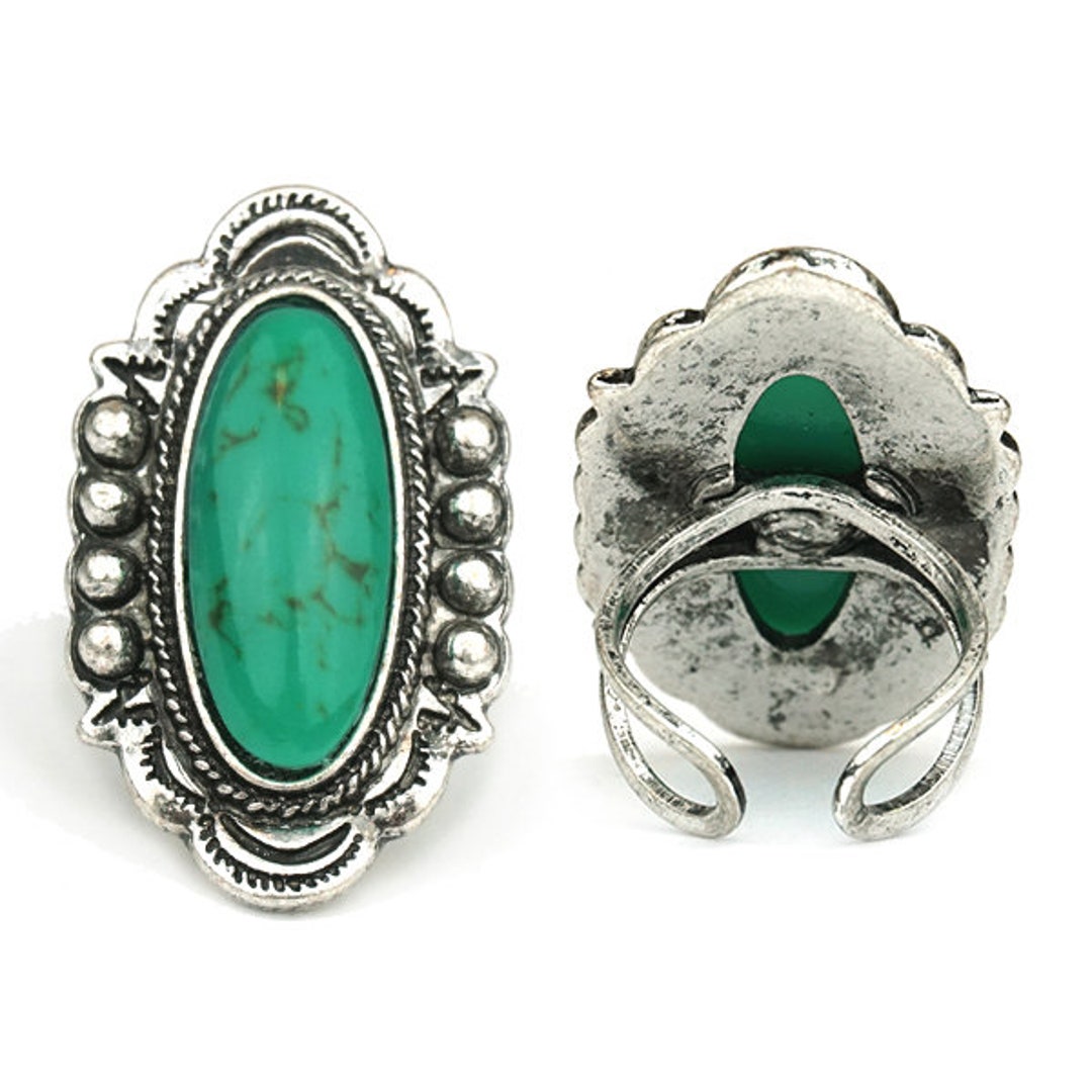 Gorgeous Western Turquoise Stone and Burnished Silver Adjustable Ring ...