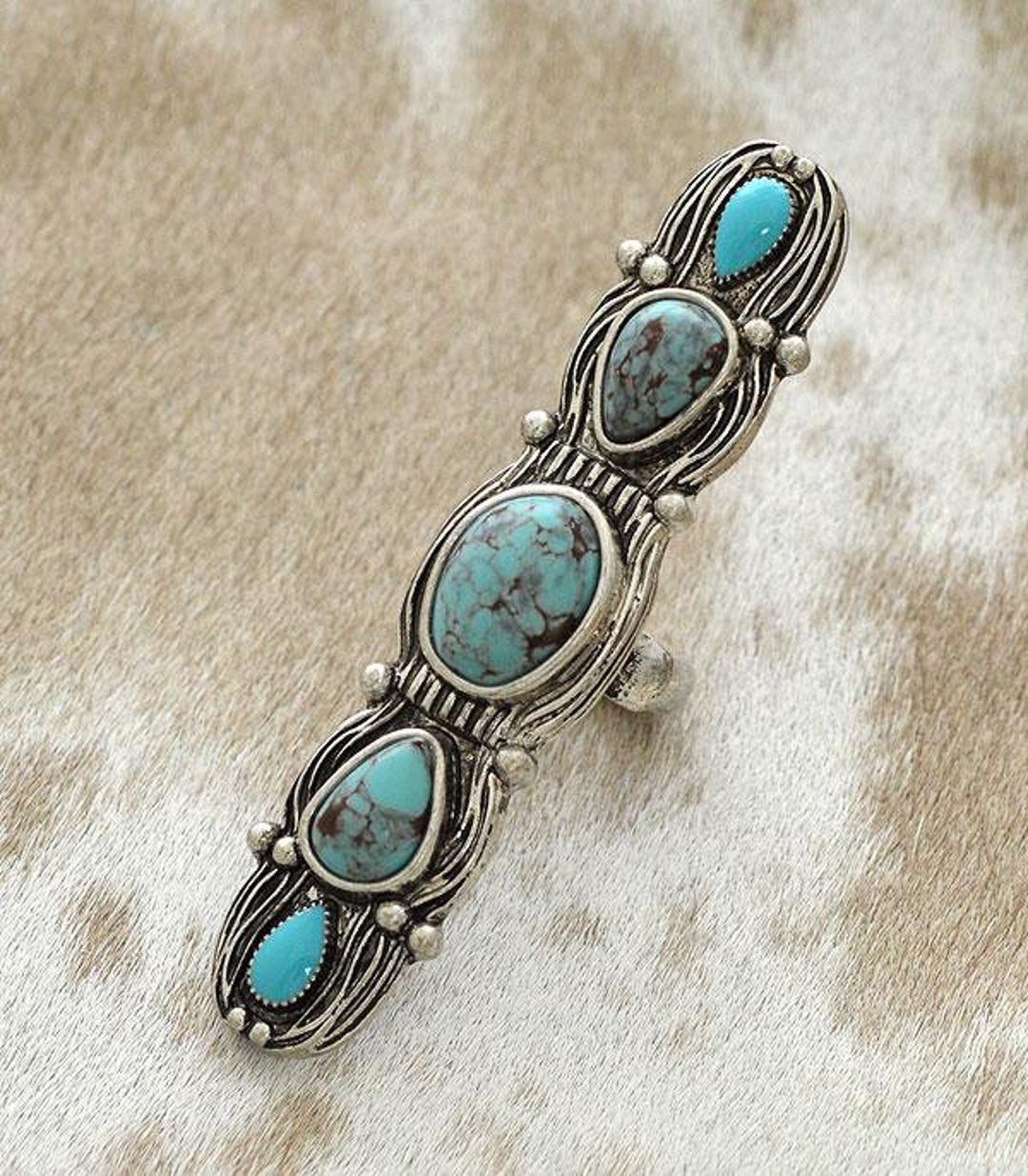 Beautiful Crafted Multi-stone Long Western Stretch Ring/turquoise ...