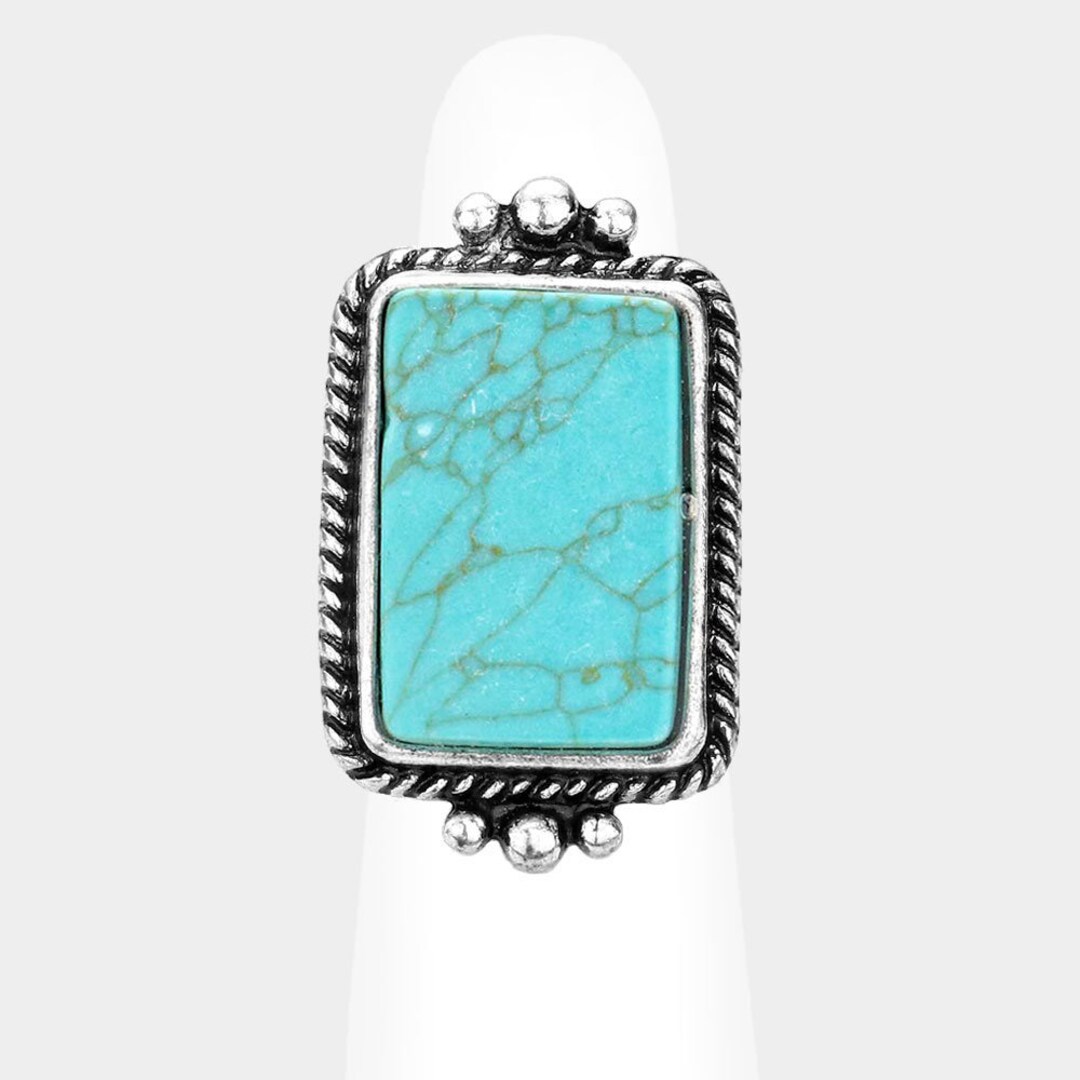 Beautiful Turquoise Stone Rectangular Adjustable Ring/gifts for Her ...