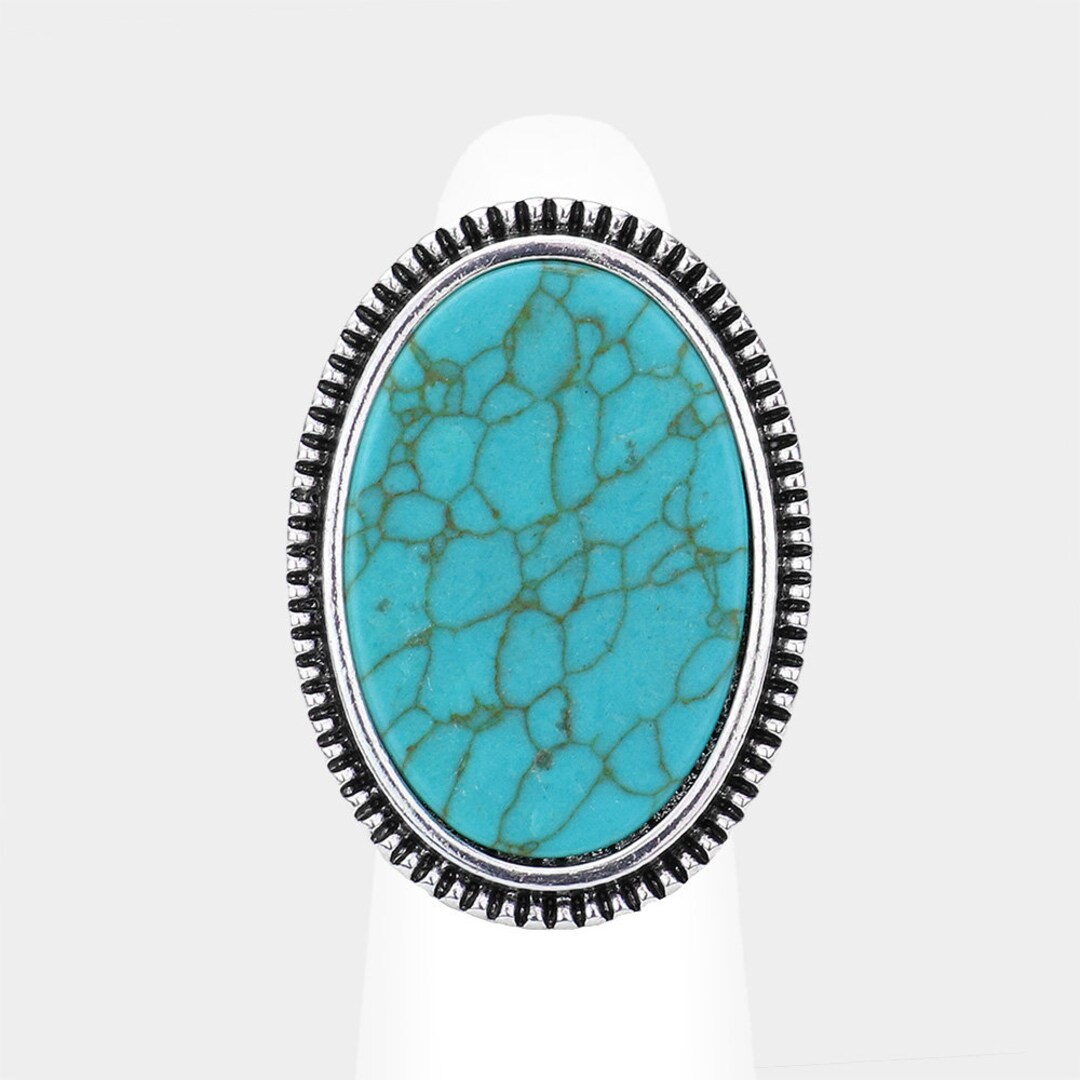 Beautiful Natural Turquoise Stone Antique Metal Trimmed Adjustable Ring ...