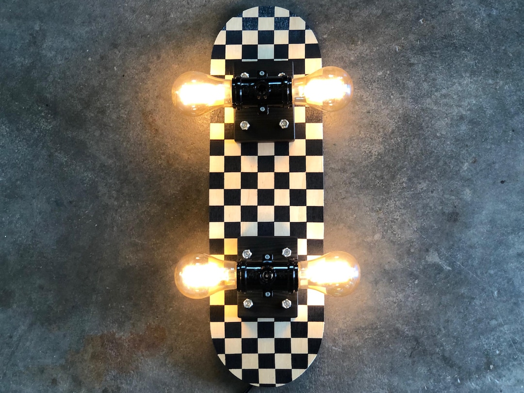 Skateboard Lamp Checkerboard Mini, Natural Wood and Black Design With ...