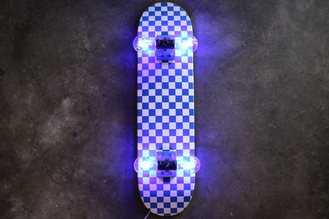Blue Checkerboard Skateboard Lamp With Dimmable Light Settings - Blue ...