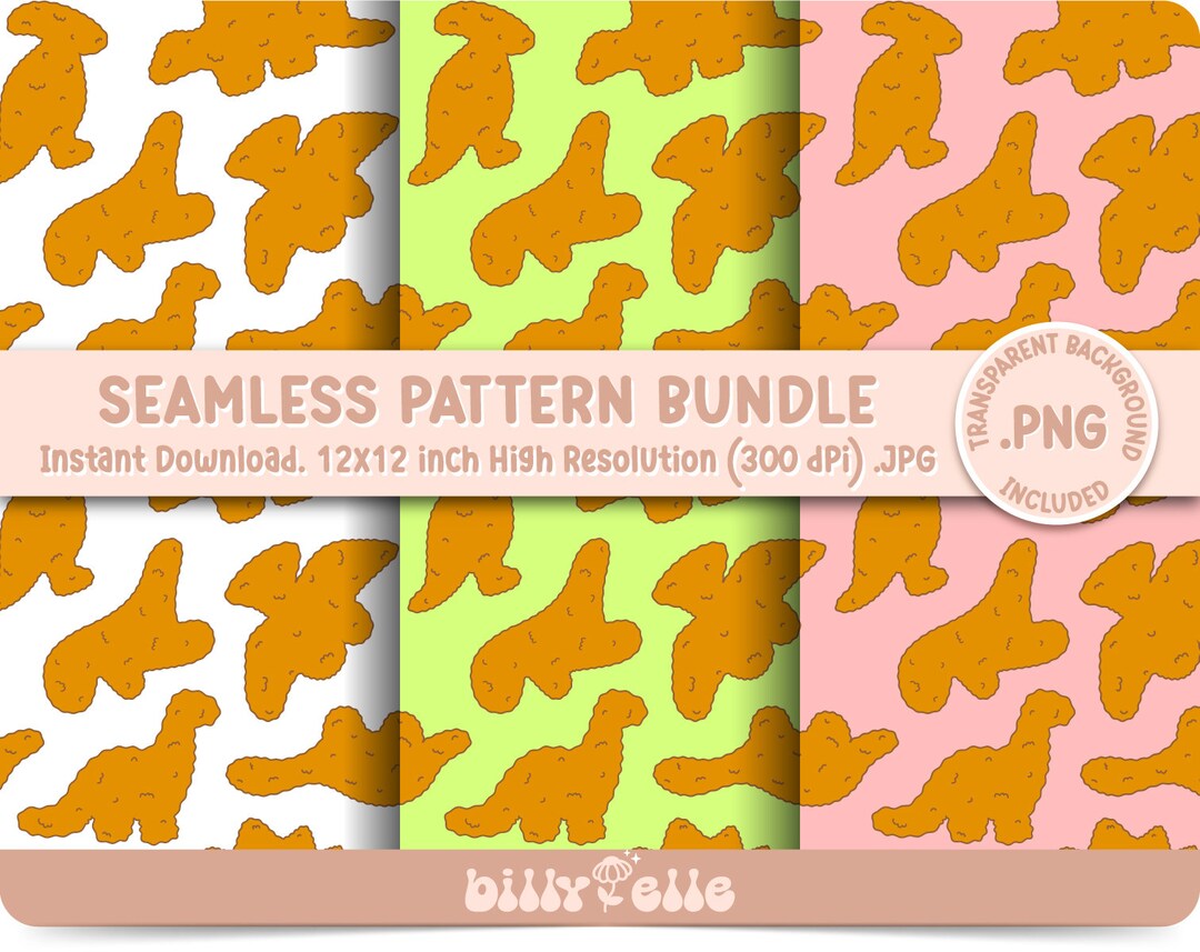 Dino Nuggets Seamless Pattern Bundle - Dinosaur Chicken Nuggs Pattern ...