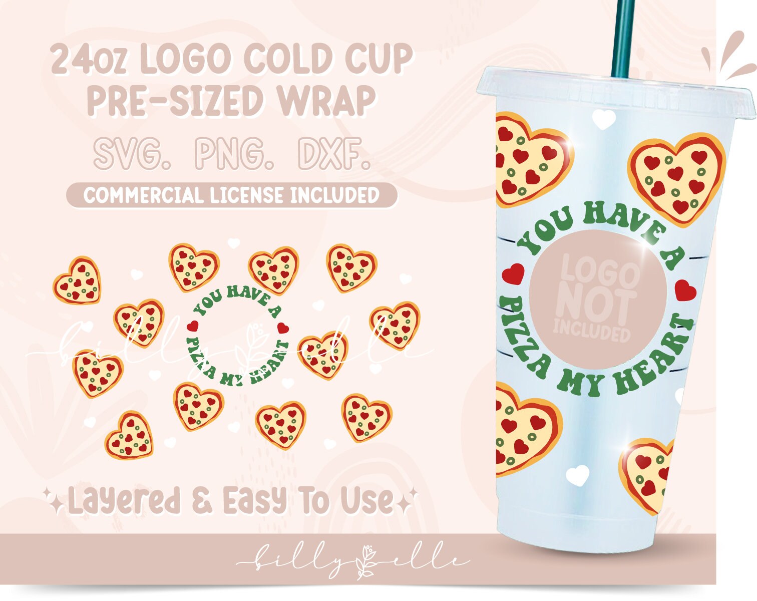 Pizza Hearts Coffee Venti Cold Cup Template Valentine's - Etsy