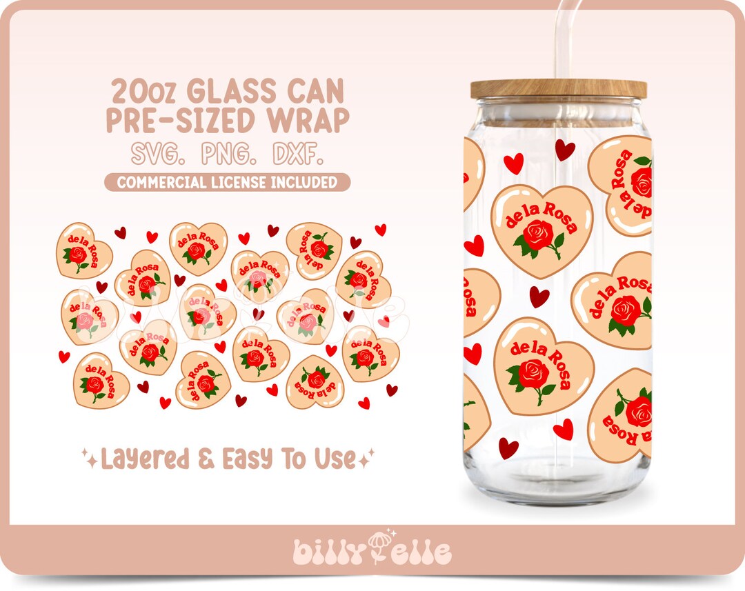 Valentines Day Mazapan Hearts De La Rosa 20oz Libbey Glass Can Wrap SVG ...