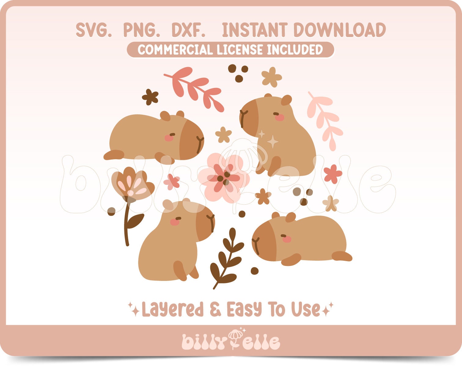 Capybara Floral SVG - Cute Capybara Stickers PNG - Layered Cricut Files ...