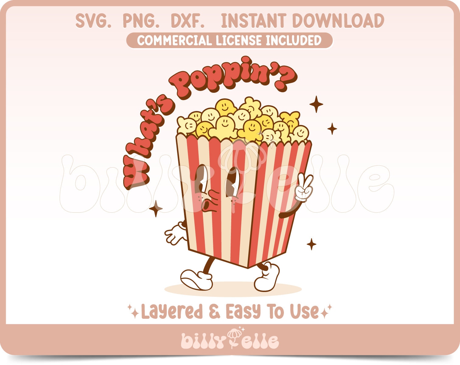 Whats Poppin SVG - Popcorn Retro Cartoon PNG - Layered Cricut Files ...